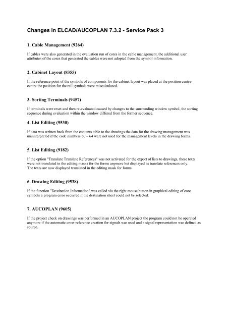 Changes in ELCAD/AUCOPLAN 7.3.2 - Service Pack 3