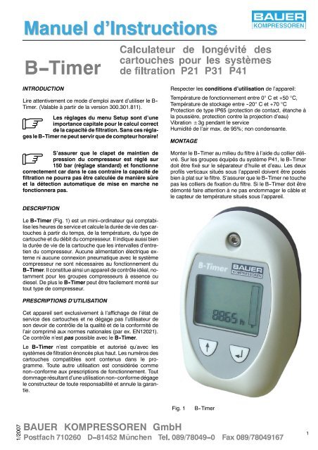 B-TIMER Manuel d'Instructions - Bauer Kompressoren