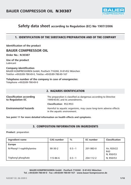 BAUER COMPRESSOR OIL N30387 - Bauer Kompressoren