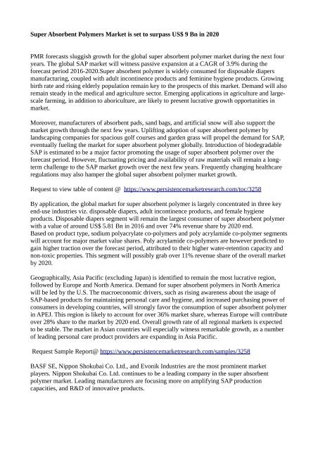 Super Absorbent Polymers Market
