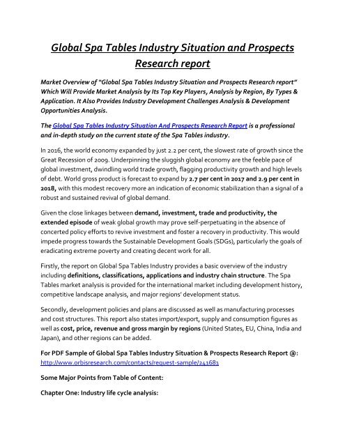 Spa Tables Market – 2017-2022 Industry strategic statistics, Key ...
