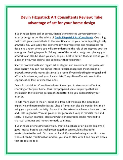 Devin Fitzpatrick Art Consultants Review: Take advantage of art for ...