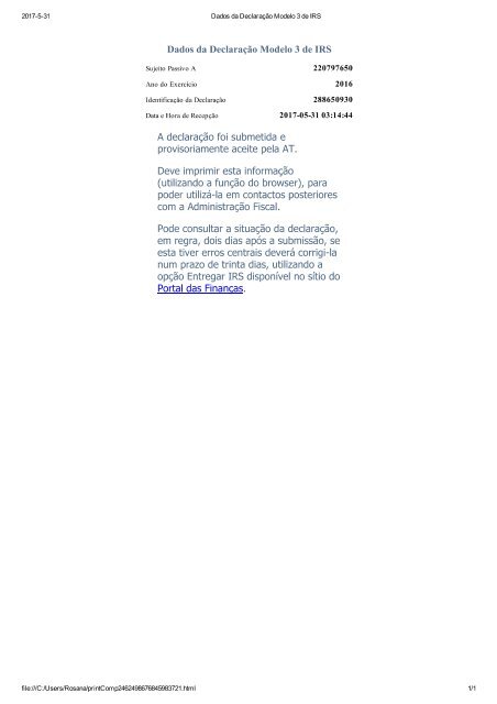 Dados da Declaração Modelo 3 de IRS