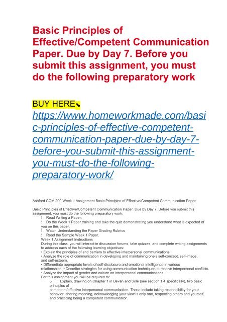 Basic Principles of Effective:Competent Communication Paper. Due by Day ...