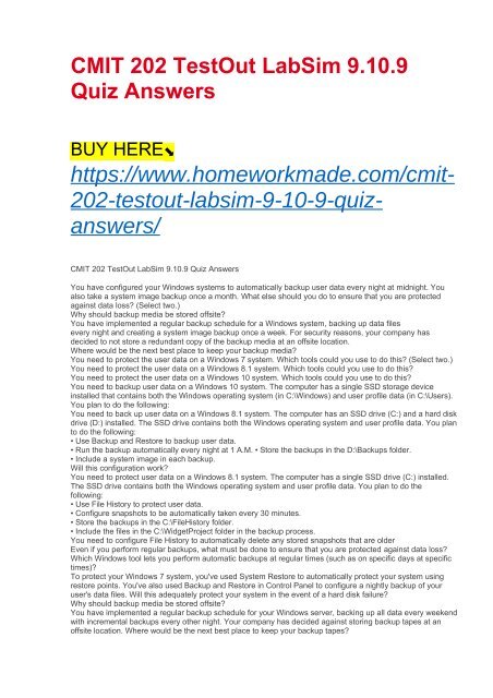 CMIT 202 TestOut LabSim 9.10.9 Quiz Answers
