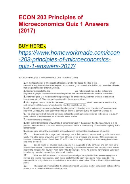 ECON 203 Principles of Microeconomics Quiz 1 Answers (2017)