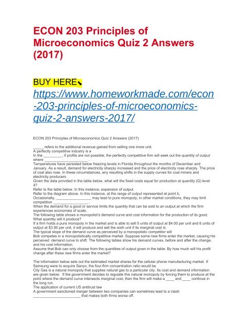 ECON 203 Principles of Microeconomics Quiz 2 Answers (2017)