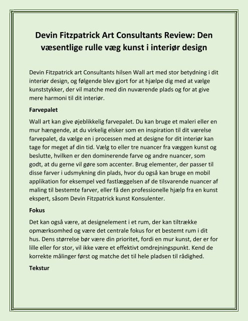 Devin Fitzpatrick Art Consultants Review: Den væsentlige rulle væg ...