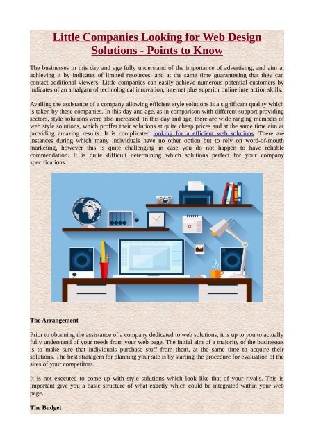 Little Companies Looking for Web Design Solutions - Points to Know