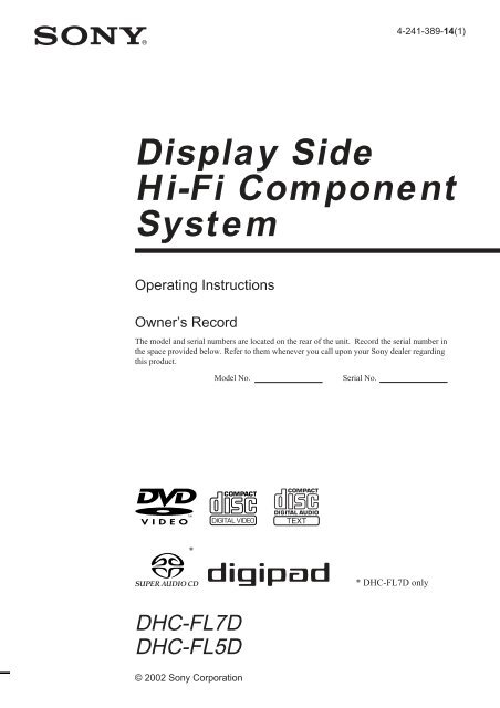 Sony DHC-FL5D - DHC-FL5D Consignes d’utilisation Anglais