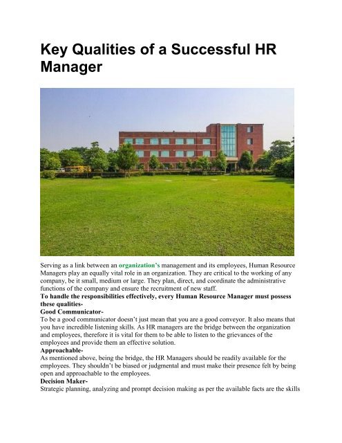 Key Qualities of a Successful HR Manager