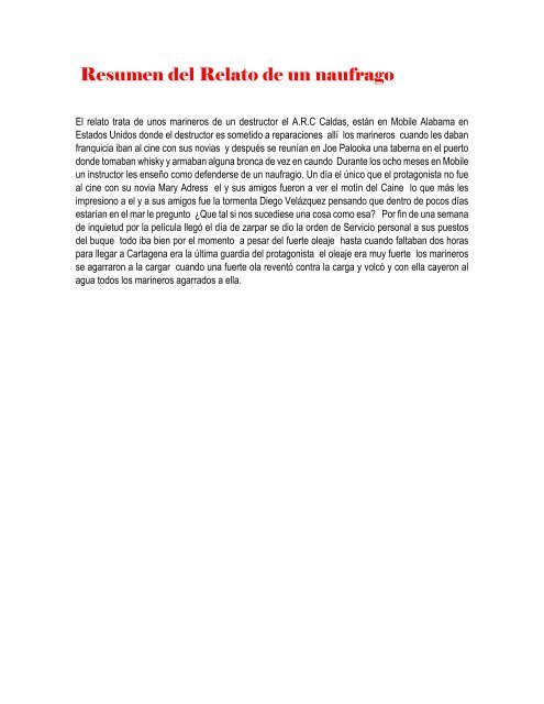 Resumen del Relato de un naufrago