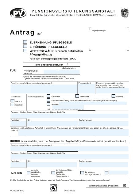 PVA Pflegegeld Antrag 2017