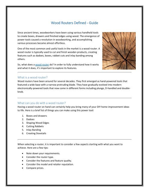 Wood Routers Defined - Guide