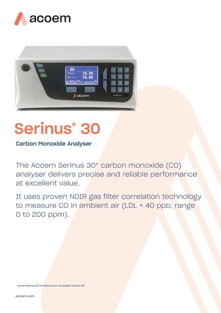 Acoem Serinus 30 CO Gas Analyser spec sheet