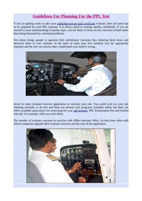 Guidelines For Planning For the PPL Test