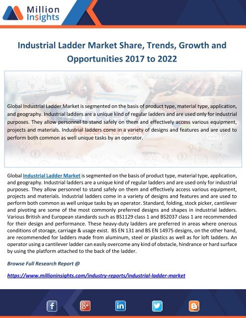 Industrial Ladder Market Share, Trends, Growth and Opportunities 2017 ...
