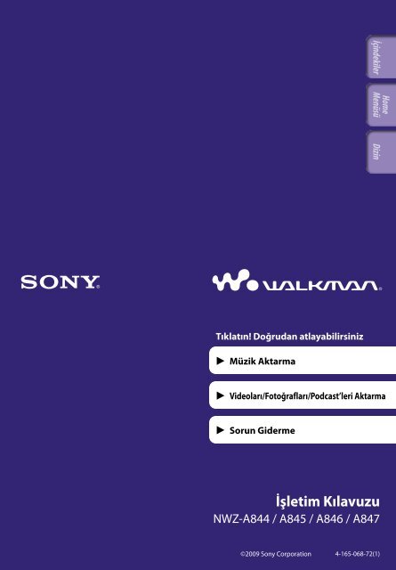Sony NWZ-A845 - NWZ-A845 Consignes d’utilisation Turc