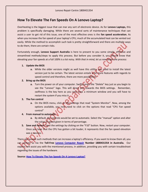 How To Elevate The Fan Speeds On A Lenovo Laptop