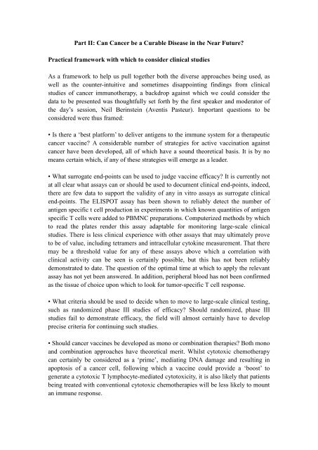 Part II Can Cancer be a Curable Disease in the Near Future