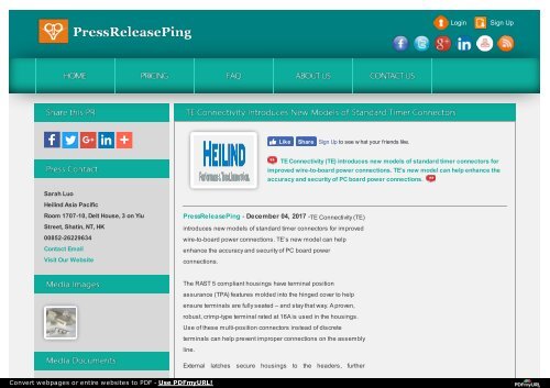 TE Connectivity Introduces New Models of Standard Timer Connectors