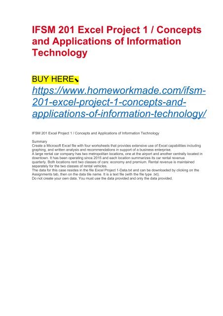 IFSM 201 Excel Project 1 : Concepts and Applications of Information Technology