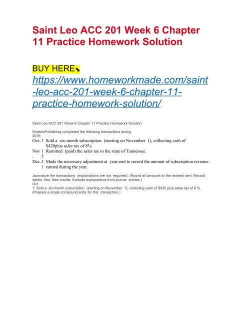 Saint Leo ACC 201 Week 6 Chapter 11 Practice Homework Solution
