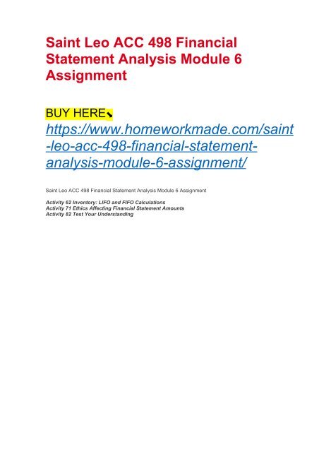 Saint Leo ACC 498 Financial Statement Analysis Module 6 Assignment