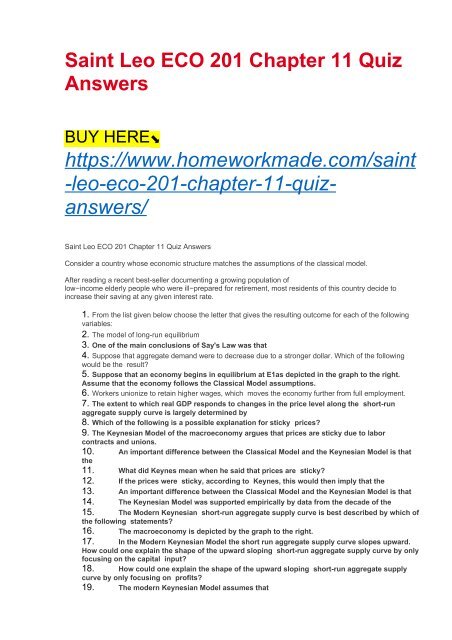 Saint Leo ECO 201 Chapter 11 Quiz Answers