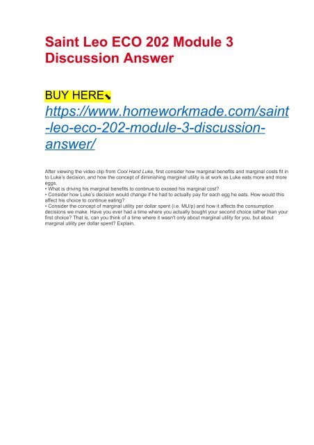 Saint Leo ECO 202 Module 3 Discussion Answer