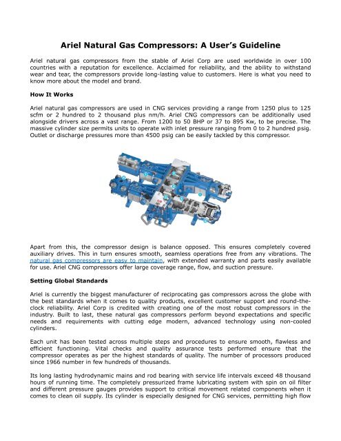 Ariel Natural Gas Compressors A User’s Guideline