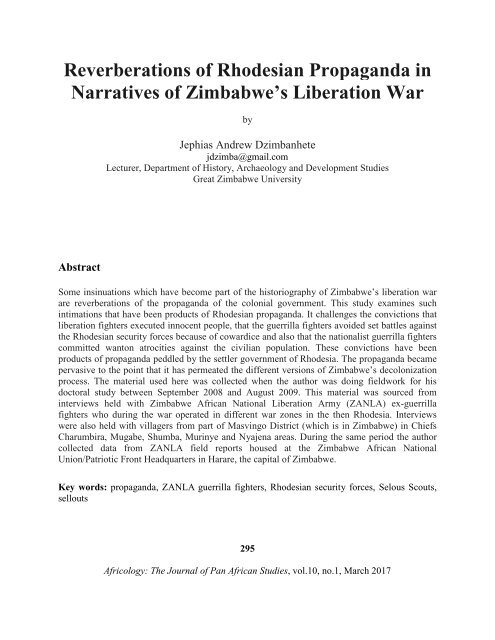 Reverberations of Rhodesian Propaganda in Narratives of Zimbabwe's ...