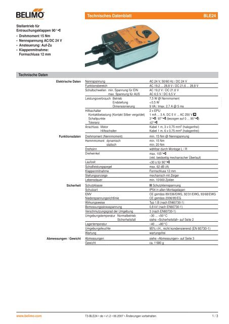 Technisches Datenblatt BLE24 - Belimo