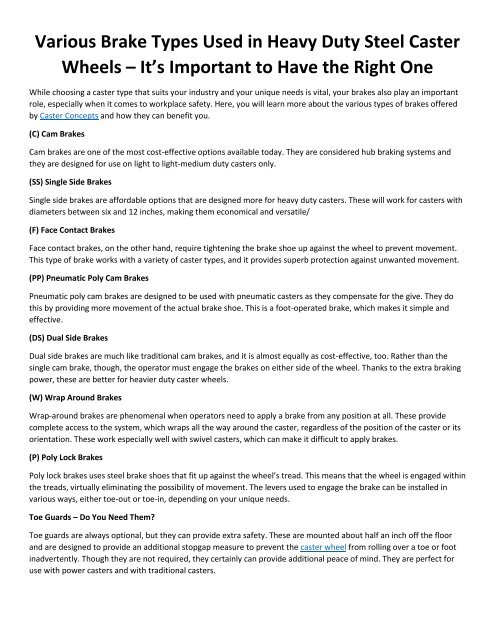 Various Brake Types Used in Heavy Duty Steel Caster Wheels – It's ...