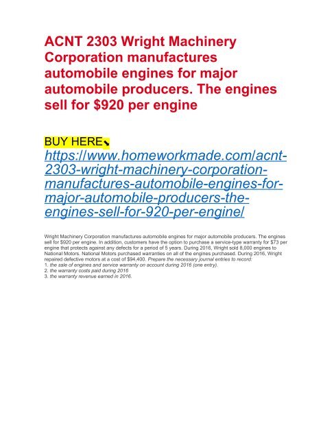 ACNT 2303 Wright Machinery Corporation manufactures automobile engines ...