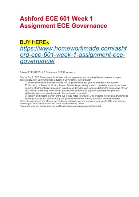 Ashford ECE 601 Week 1 Assignment ECE Governance
