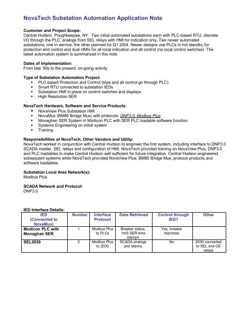 NovaTech Substation Automation Application Note