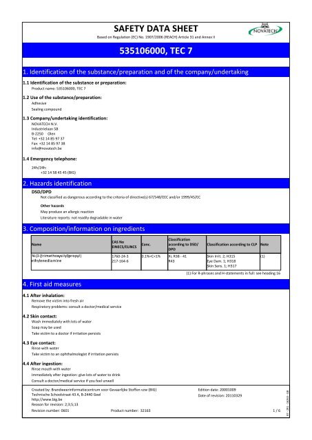 SAFETY DATA SHEET 535106000, TEC 7