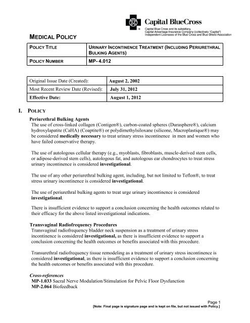 medical policy - Capital Blue Cross
