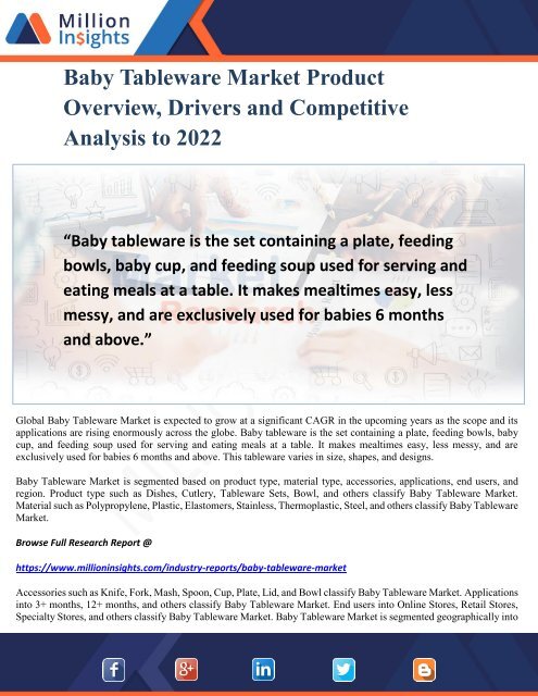 Baby Tableware Market Product Overview, Drivers and Competitive Analysis to 2022