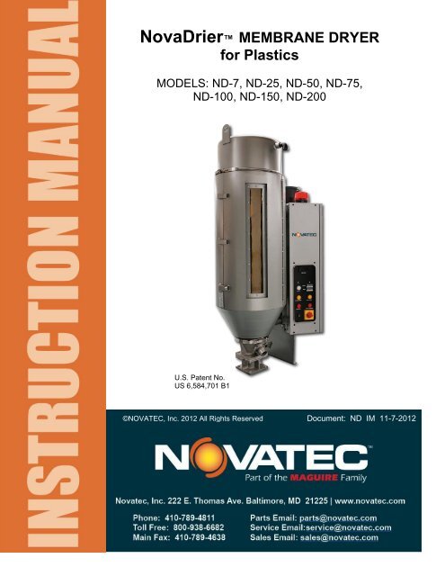 NovaDrier™ MEMBRANE DRYER for Plastics - Novatec, Inc.