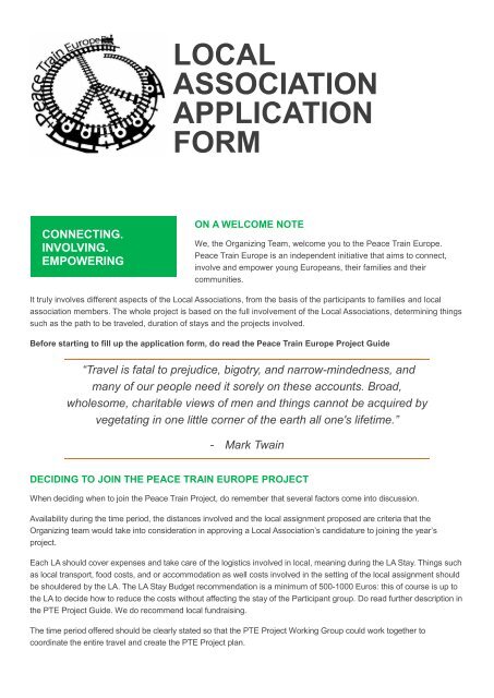 PTE Local Association Application Form