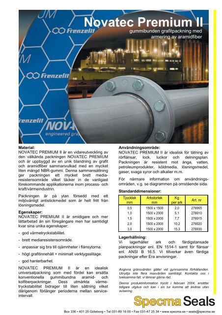 Teknisk information - Novatec Premium II