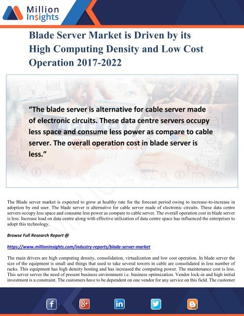 Blade Server Market is Driven by its High Computing Density and Low ...
