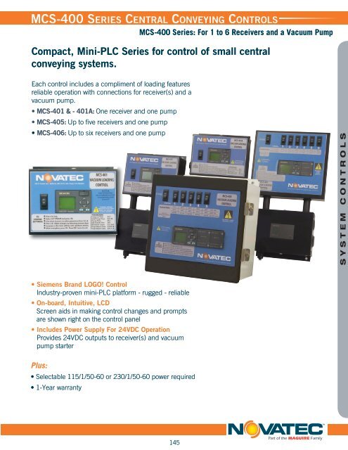 mcs-400 series central conveying controls - Novatec, Inc.