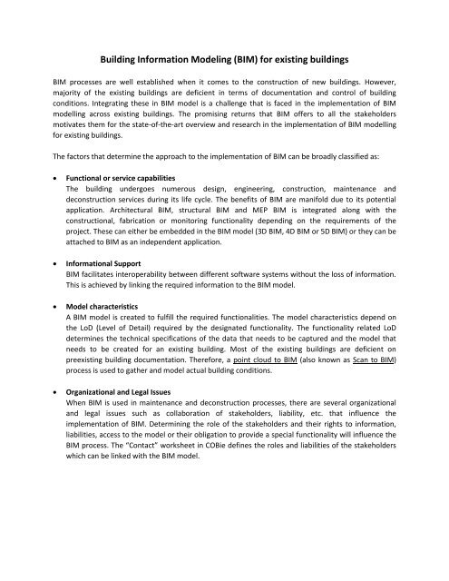 Building Information Modeling (BIM) for existing buildings