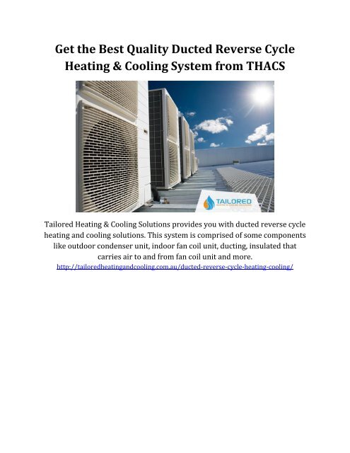 Get the Best Quality Ducted Reverse Cycle Heating & Cooling System from ...