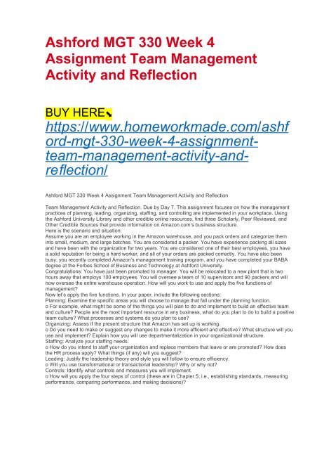 Ashford MGT 330 Week 4 Assignment Team Management Activity and Reflection Ashford MGT 330 Week 4 Assignment Team Management Activity and Reflection