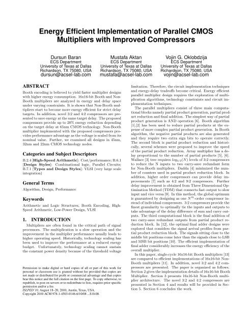 Energy Efficient Implementation of Parallel CMOS ... - Acsel-lab.com