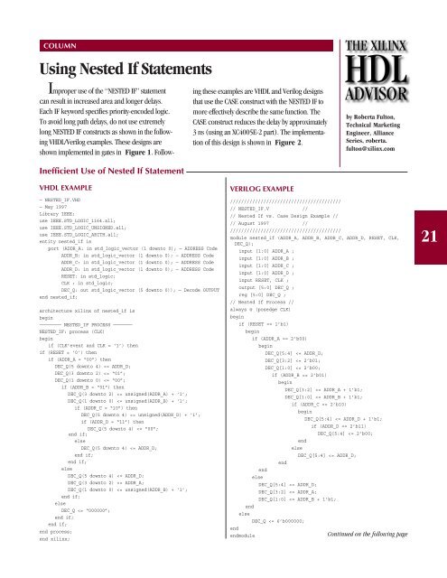 Xilinx HDL Advisor: Using Nested If Statements (XCell Journal 30 ... Xilinx HDL Advisor: Using Nested If Statements (XCell Journal 30 ...